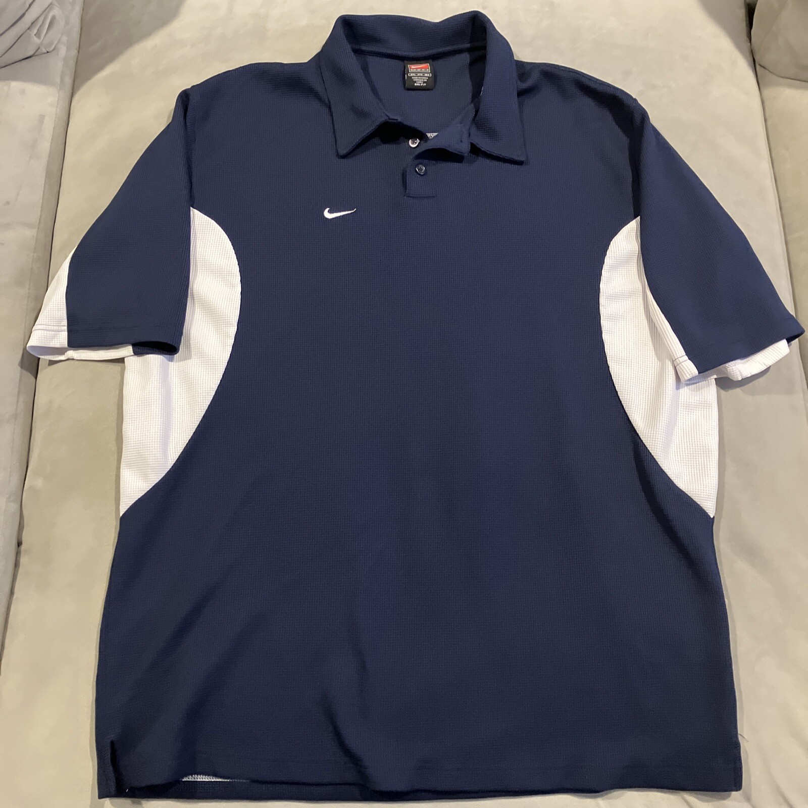 Vintage - Nike Team - Waffle Knit - Dri-Fit - Golf Polo - Navy & White ...