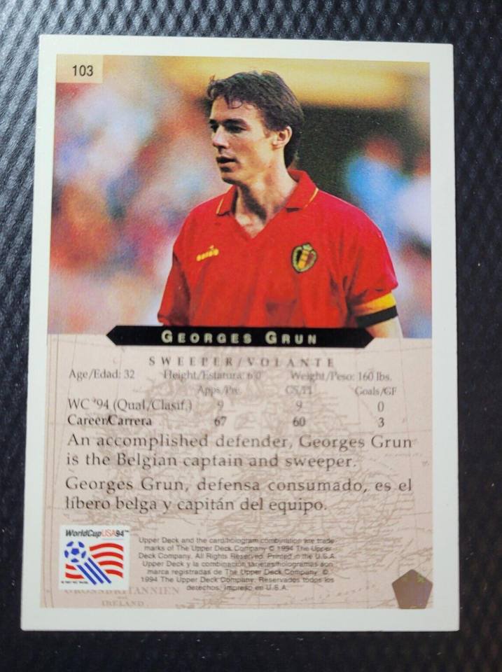 1994 Upper Deck World Cup Contenders GEORGES GRUN Team Belgium Card ...