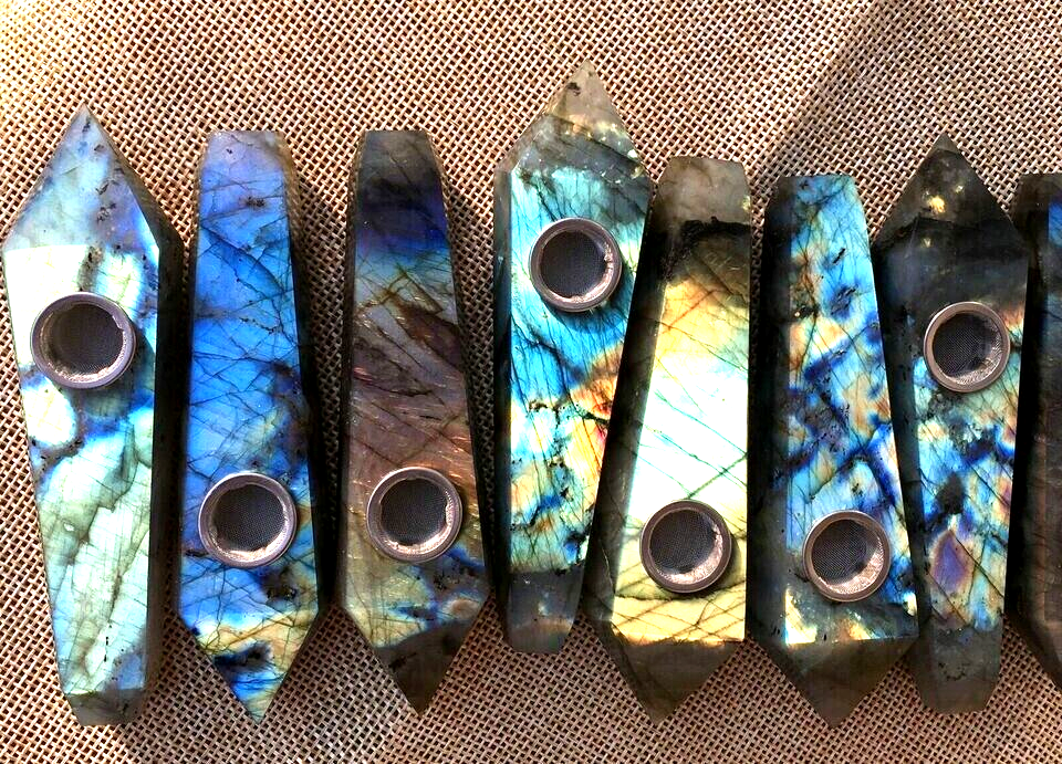 Natural labradorite Smoking Pipes Quartz Crystal Wand Point obelisk ...