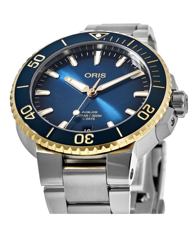 New Oris Aquis Date Blue Dial Gold Men's Watch 01 400 7769 6355-07 8 22 ...