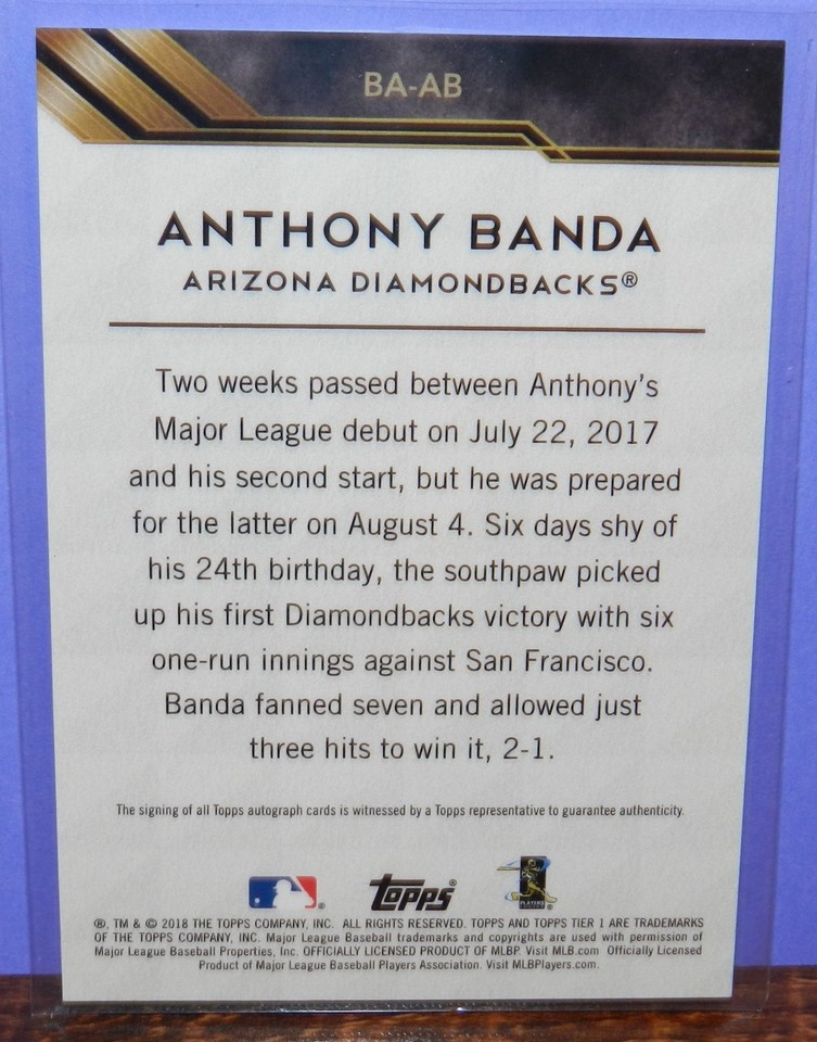 Anthony Banda 2018 Topps Tier One Autograph BA-AB (241/275) | eBay