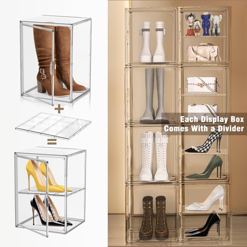 XX-Large Acrylic Boot Shoe Display Case Stackable Boot Shoe Boxes with ...
