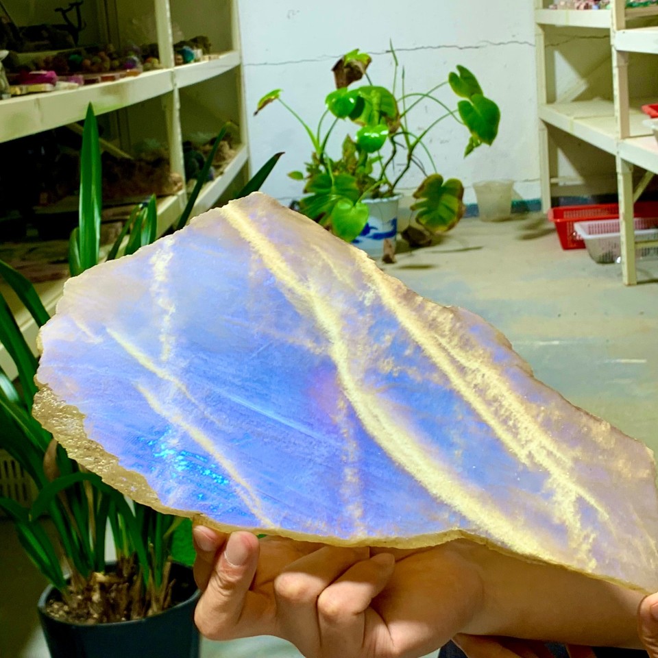 1.73LB Natural Flashy blue Moonstone Sunstone Crystal Slab Specimen/Sri ...