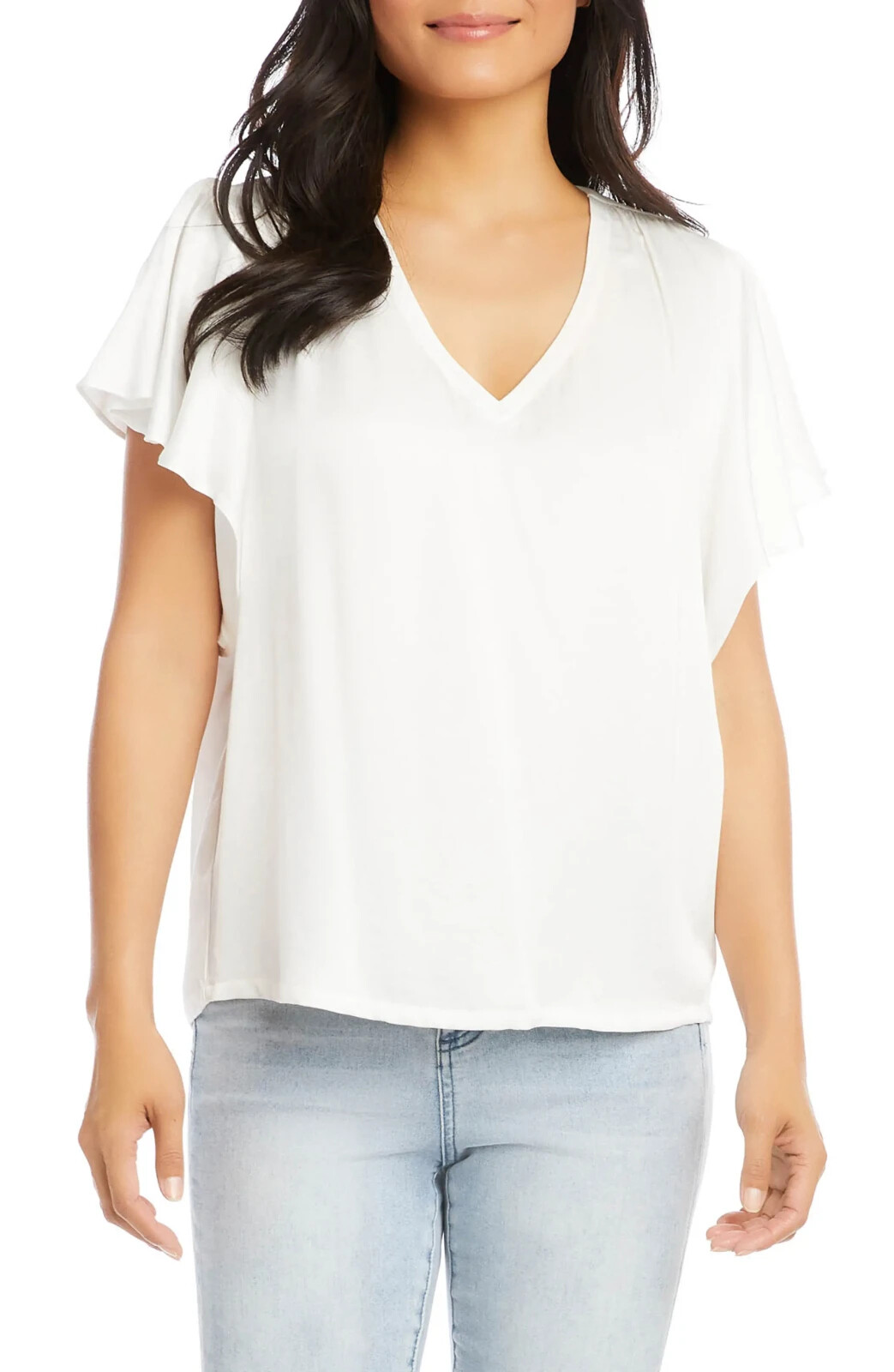 Karen Kane White Flutter Sleeve Top L130226 Size Large | eBay