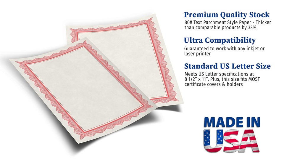 Blank Parchment Certificate Paper for Awards - Works with Inkjet/Laser ...