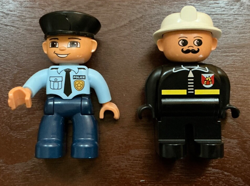 Lego Duplo Figure FIREMAN FIREFIGHTER w/mustache and POLICEMAN with tie ...