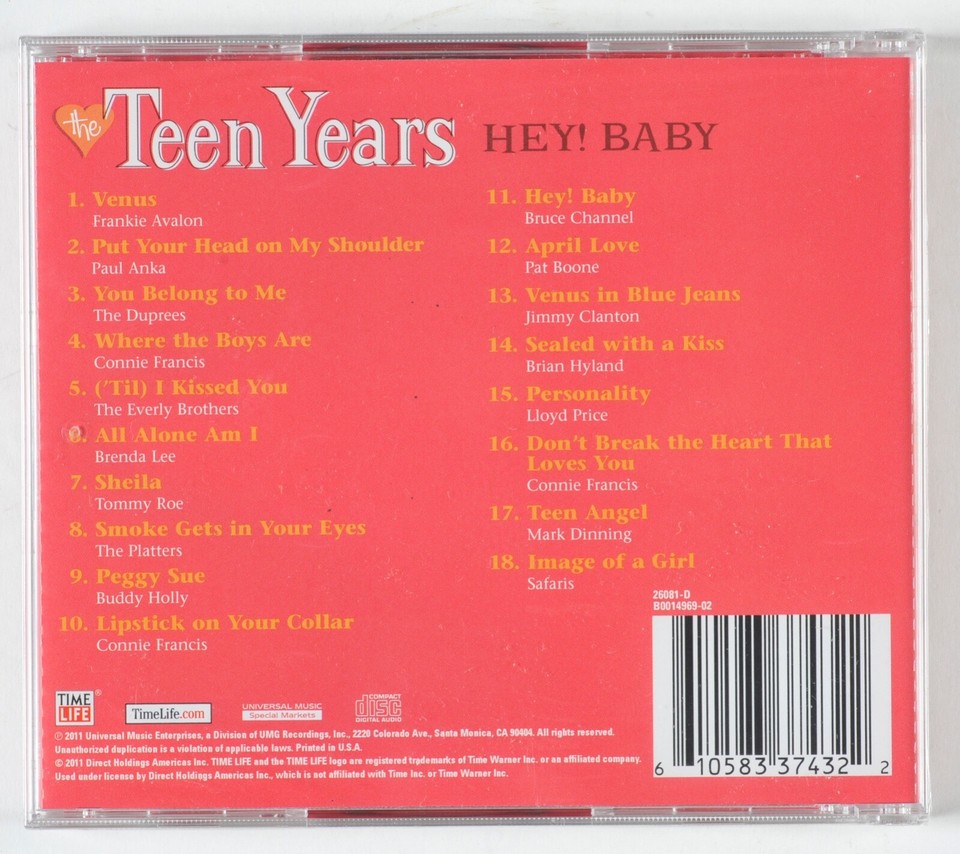 Time Life The Teen Years Hey Baby CD 2 Discs 30 Tracks 2011 NEW Factory ...