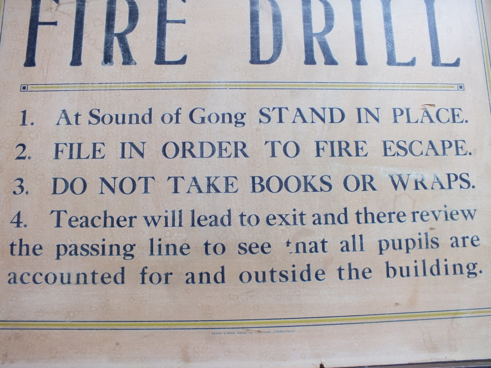 Vintage School Fire Drill Sign 1920's Original Frame, Hangers & Old Glass Rare! | eBay
