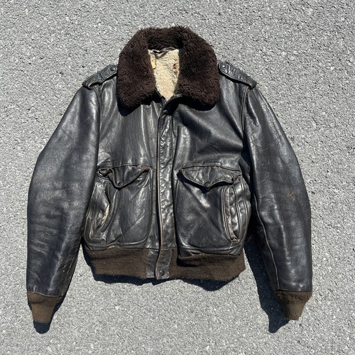 Vtg 1940s HORSEHIDE Mouton Collar WW2 FLIGHT Bomber LEATHER Motorcycle ...