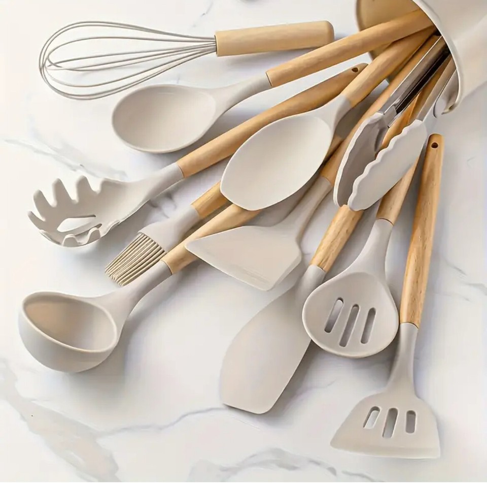 12 Pcs Kitchen Utensils Set Silicone Cooking Nonstick Spatula Turner ...