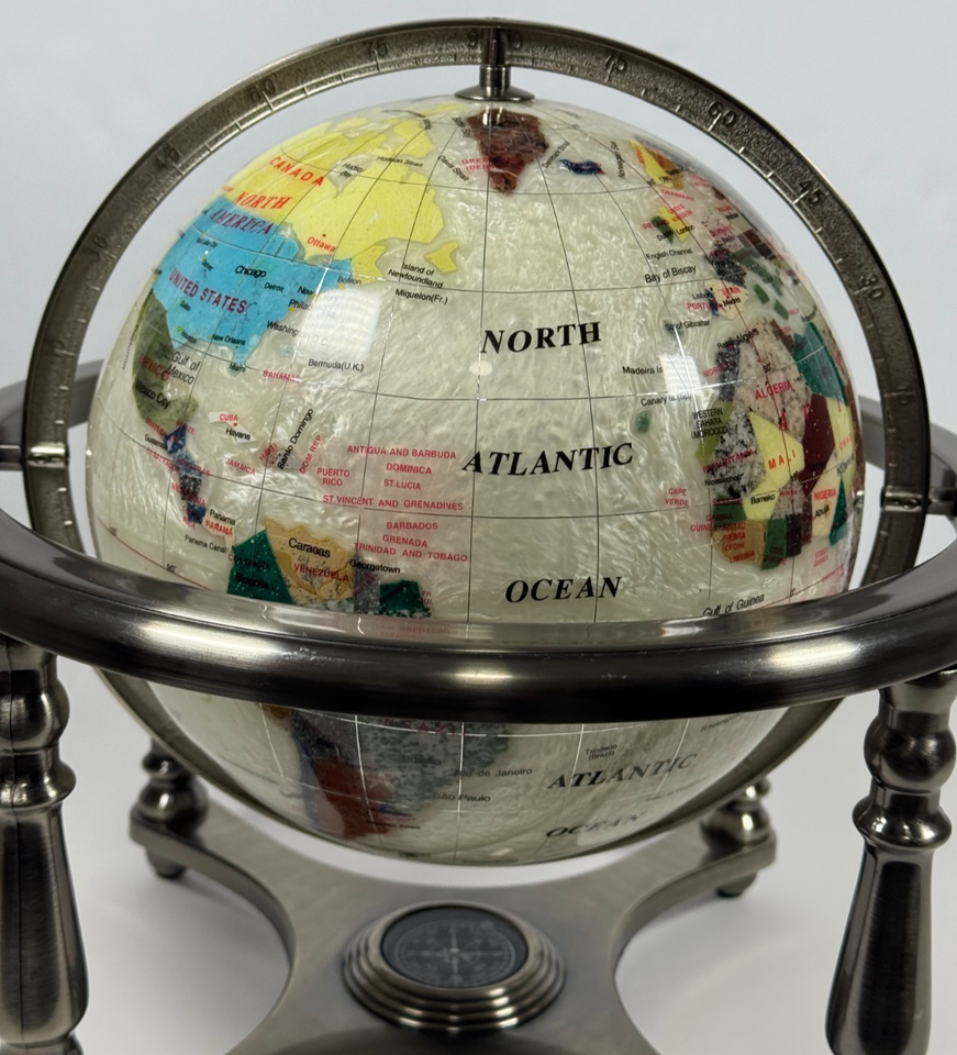 Semiprecious Gemstone Table Top World Globe w Silver Tone Stand ...