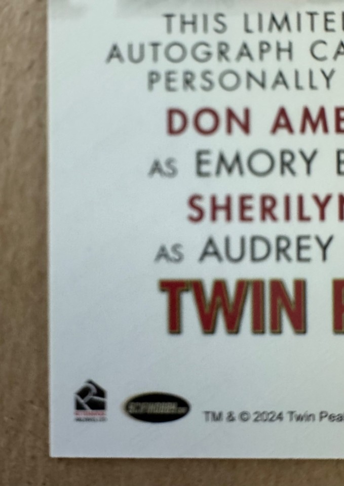 2025 Rittenhouse Twin Peaks Don Amendolia/Sherilyn Fenn Dual Autograph ...