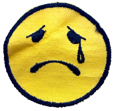 NEW VINTAGE CRYING SAD TEARS "NOT HAPPY FACE" EMBROIDERED SEW ON 3 ...