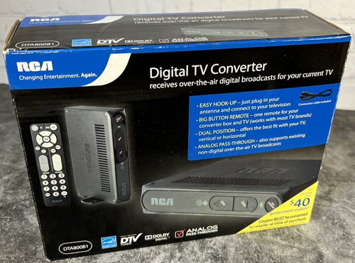RCA Digital-to-Analog TV Converter Box DTV Tuner w/ Remote & Cables ...