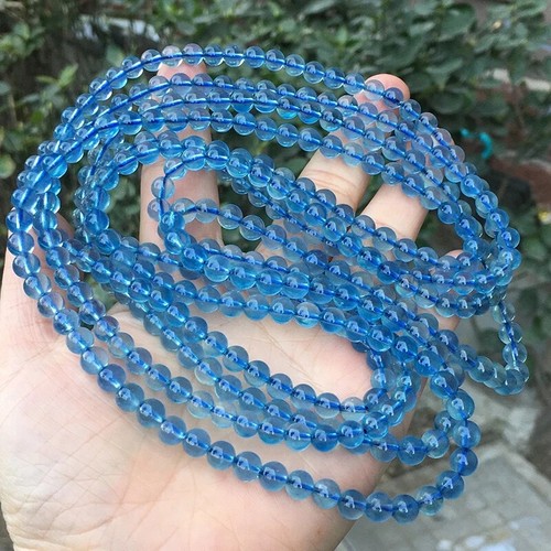 Natural Blue Aquamarine Women 3 Laps Clear Round Beads Bracelet 6mm ...