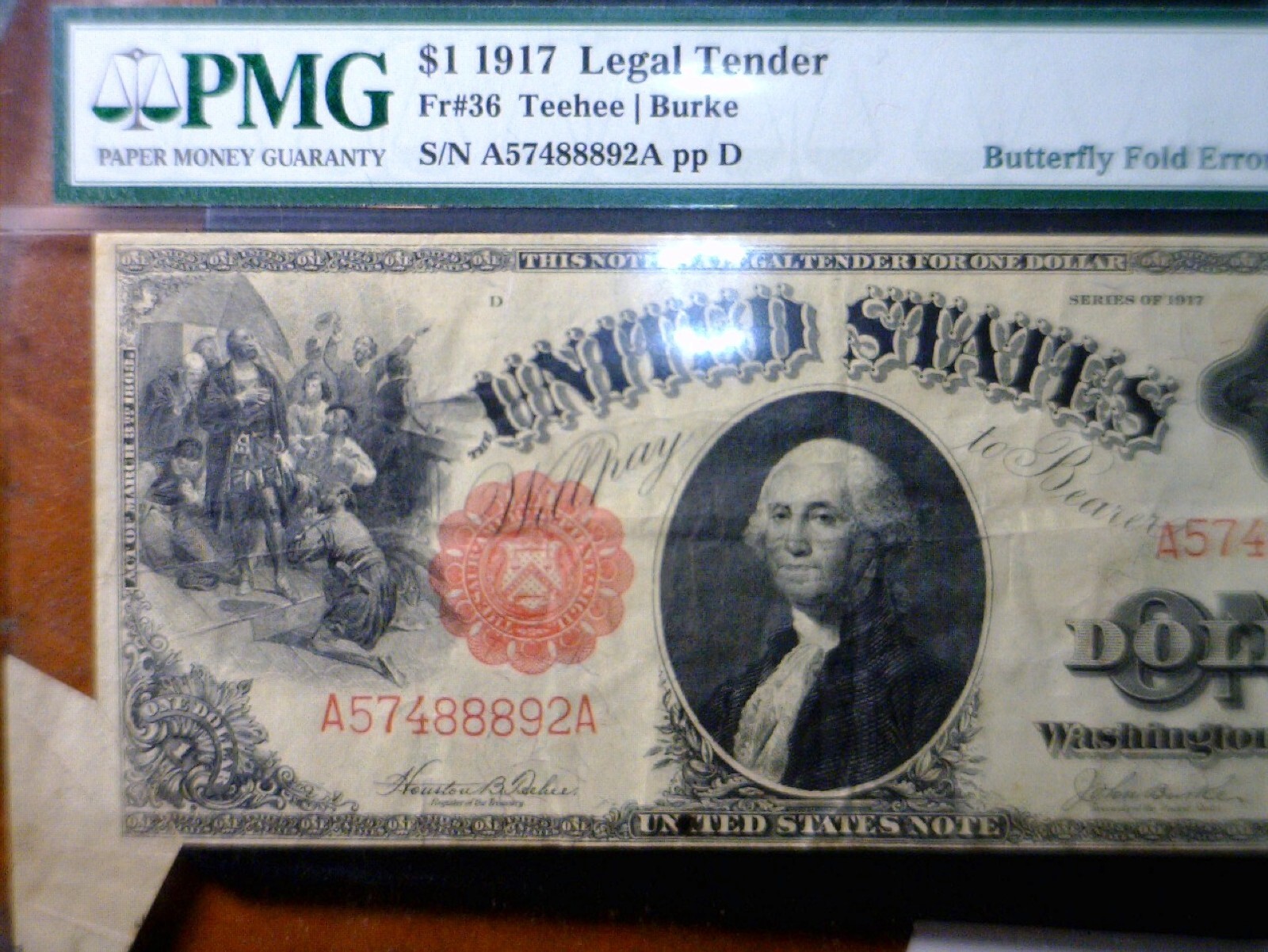 1917 ERROR PMG VF 30 Butterfly $1 Legal Tender RED SEAL One Dollar ...