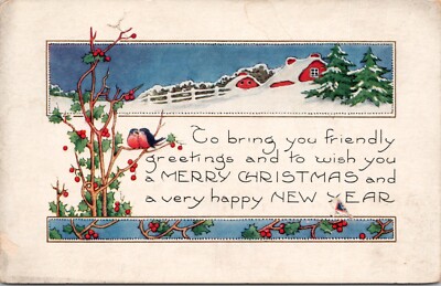 Postcard Wish You A Merry Christmas Tree Holly Barn Pmk 1924 ...