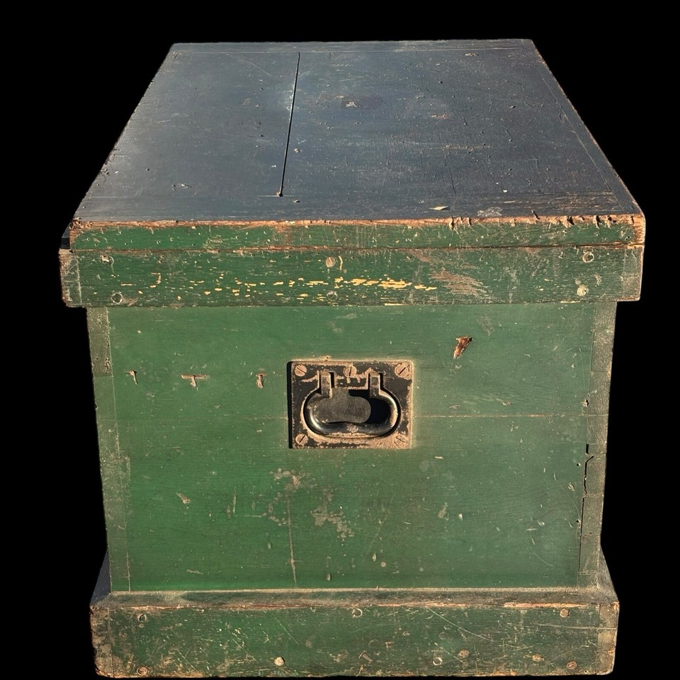 Antique 19thC Id’d Civil War Cumming Primitive Green Pine Trunk Chest ...