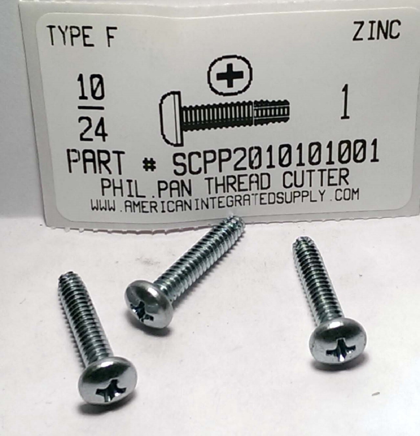 #10-24x1" Pan Phillips Thread Cutting Screws Type F Steel Zinc Plated ...