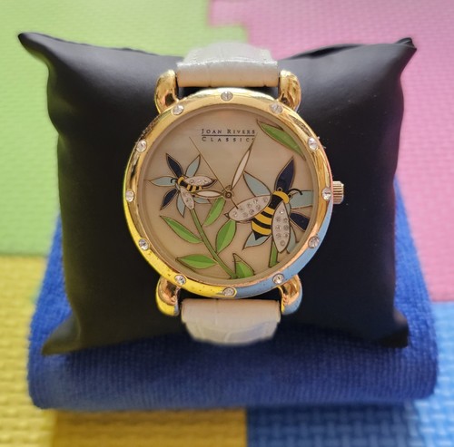 Joan Rivers Classics Watch, Flower & Bee Face Design with White Leather ...