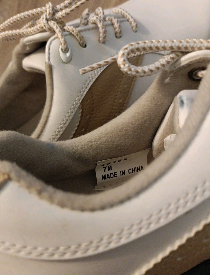 Footjoy Greenjoys White/Tan Saddle Ox Golf Shoes 48392 Spikes Ladies Sz ...