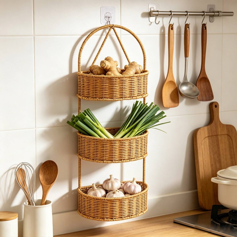 Wall-Mounted Storage Basket Arched Frame Woven Wall Basket Space-Saving ...