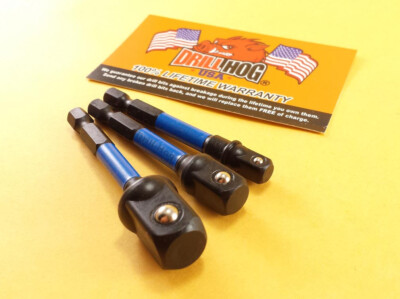 Drill Hog® Socket Adapter Set Hex Shank 1/4", 3/8", 1/2", Impact Driver ...