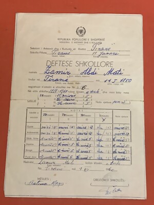 OLD ALBANIA SCHOOL REPORT CARD STUDENT-DEFTESA DOCUMENT-ENVER HOXHA ...