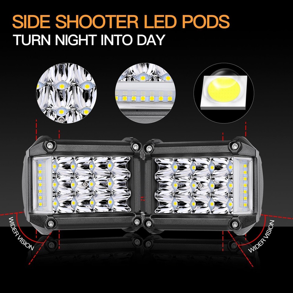 2pc Side Shooter 4" LED Light Bar Side Shooter Spot dually pods work ...