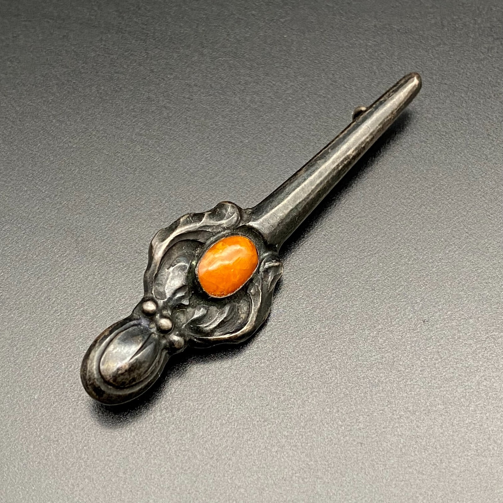 Vintage Norway Amber Continental Silver 830S Pin Broo… - Gem