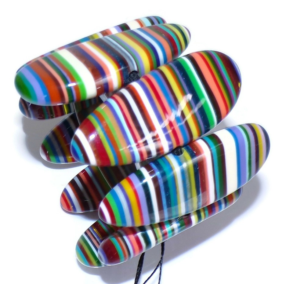 Sobral Pop Art Pipe Multicolor Stripe Large Beads Artist Made Stretch ...