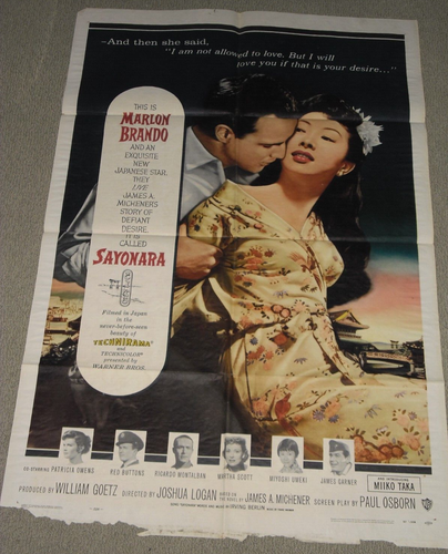Sayonara Original 1sh Movie Poster Marlon Brando, Miiko Taka, Patricia ...