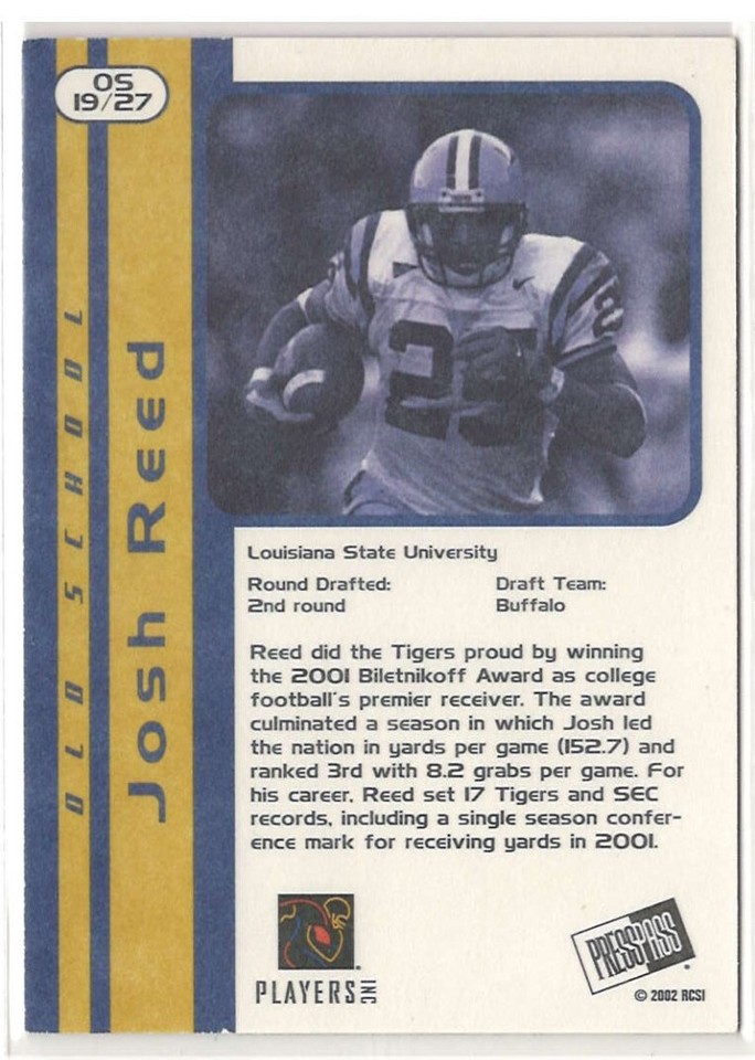 2002 Press Pass JE Old School Football #OS19 RC Josh Reed Buffalo Bills ...