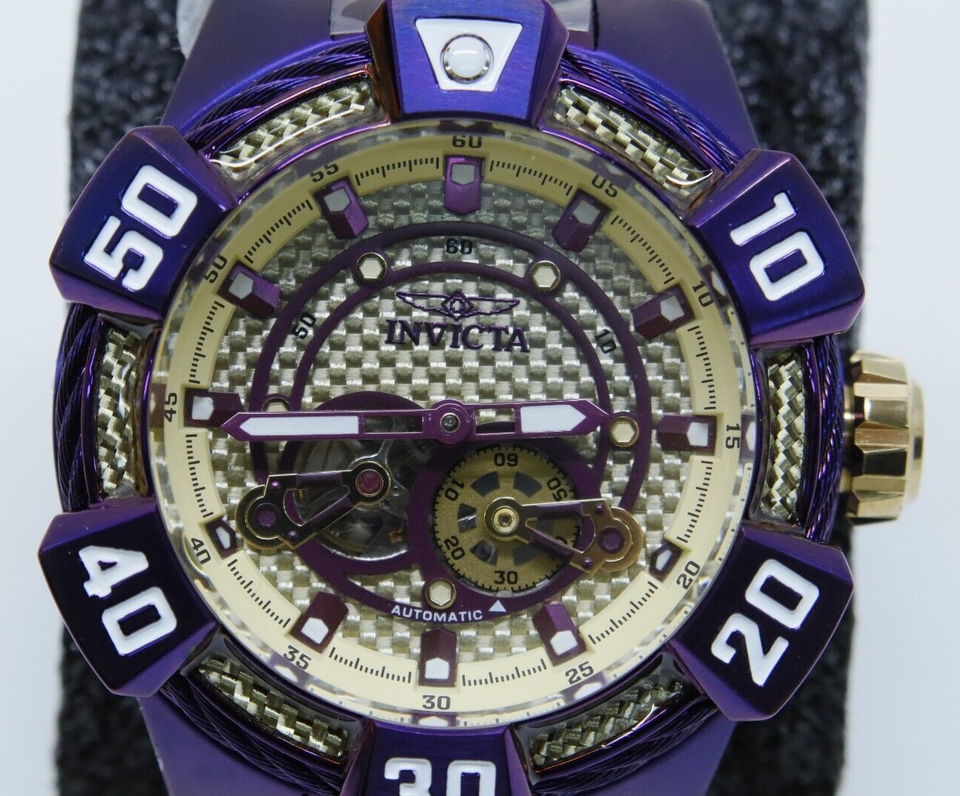 Invicta Bolt 40190 Automatic Glass Fiber Purple, Gold Men's 52mm Watch ...