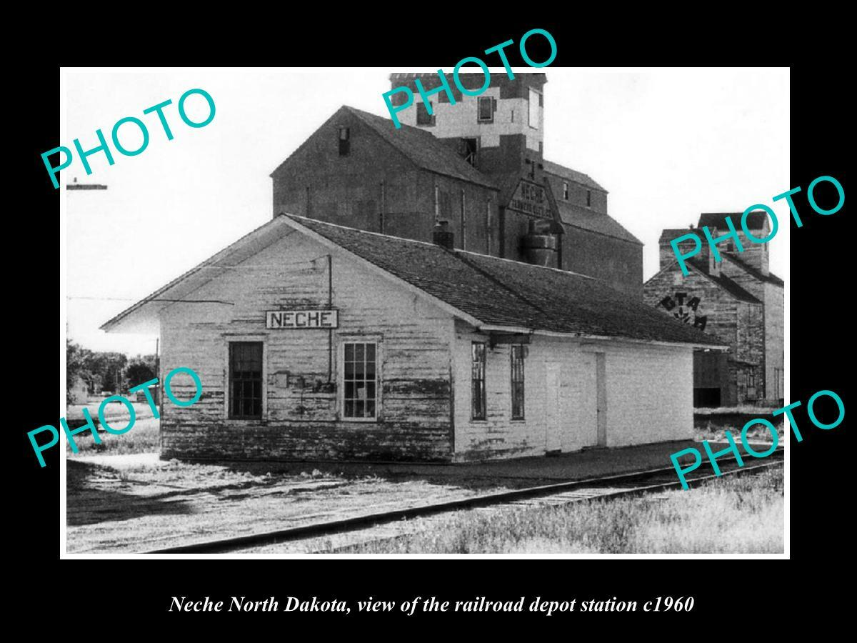 OLD POSTCARD SIZE PHOTO OF NECHE NORTH DAKOTA THE RAILROAD STATION ...
