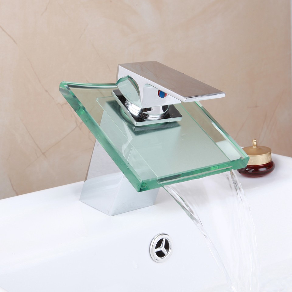 Bathroom Chrome Brass Glass Spout Waterfall Basin Faucet Vessel Sink ...