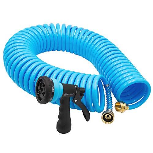 50 Ft Coil Garden Water Hose with Brass Connectors with Sprayer Head | eBay