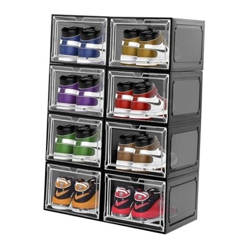 Clear Plastic Shoe Storage Boxes, Stackable Interlocking 8 Pack grey-8 ...