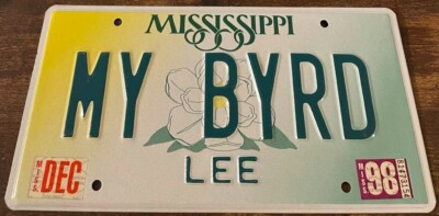 MY BYRD Vanity License Plate Mississippi Firebird Thunderbird T-Bird | eBay