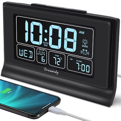 Alarm Clocks for Bedrooms with Battery Backup Auto Set Digital Clock ...