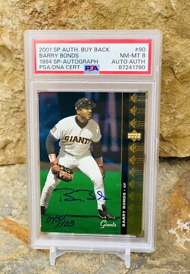 1994 Barry Bonds Buyback BOLD Auto /103 PSA 8 2001 SP Authentic ...