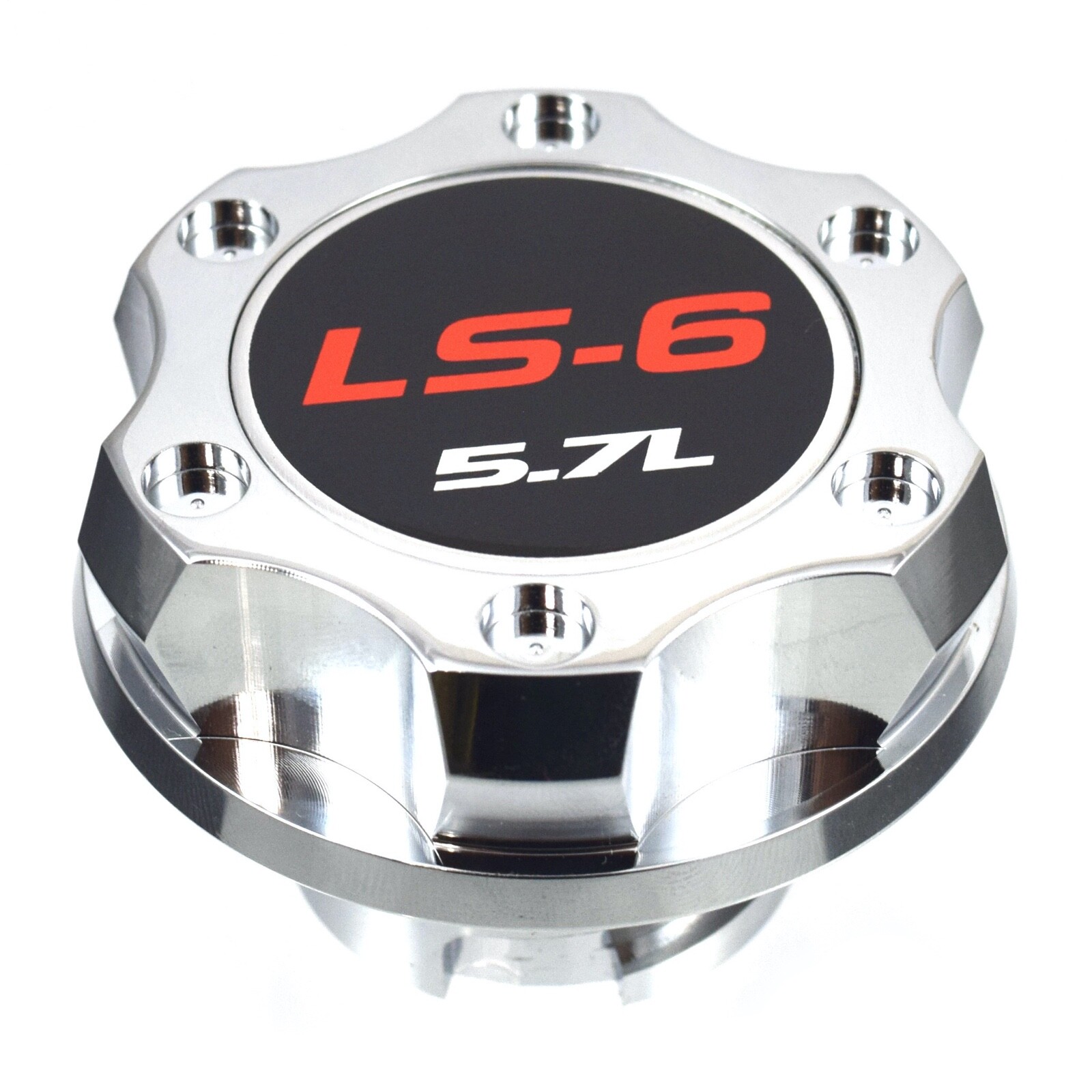 Chrome Oil Cap Filler Racing Billet Aluminum Black Emblem Fits LS6 5.7L ...