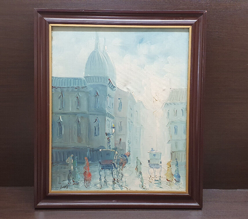 OIl on canvas painting signed Lucas painting old city life streets ...