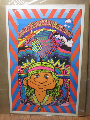 Vintage Good Vibrations today black light Poster 1972 Peace hippy 19438 ...