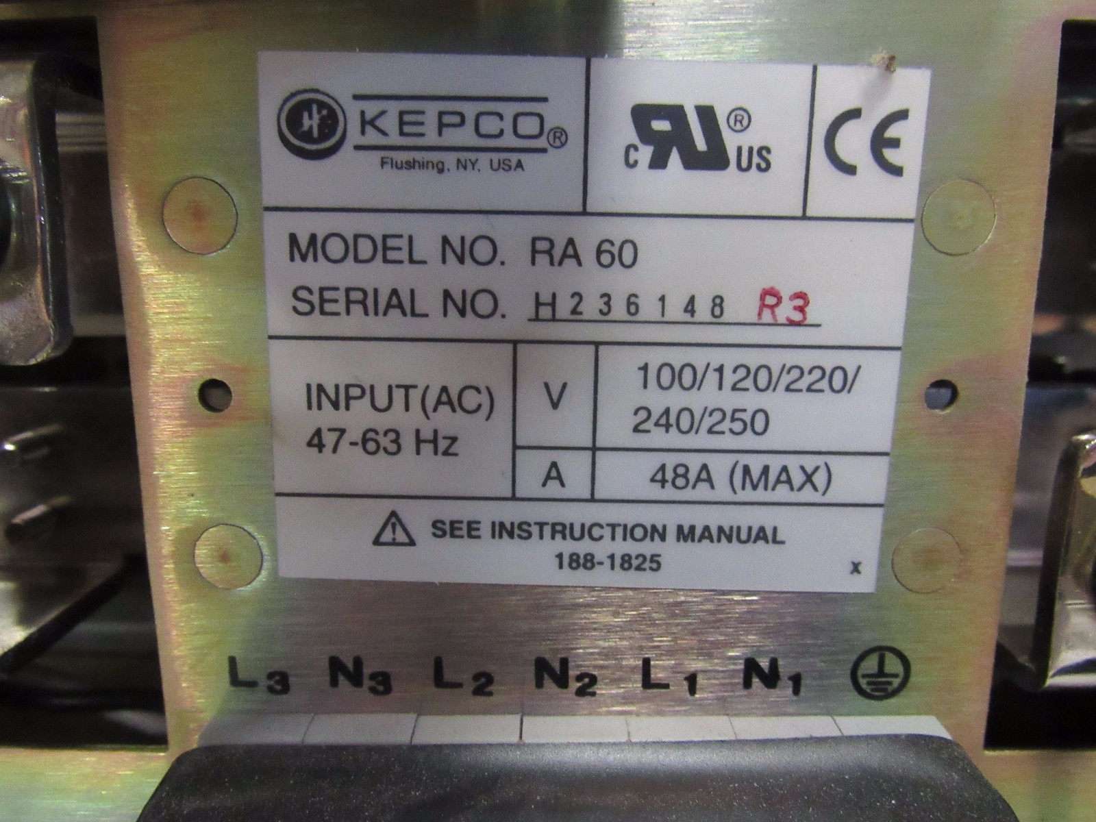 Kepco RA 60 RA60 3 Slot Rack Adapter for HSP Power Supplies W/ L21-20 ...