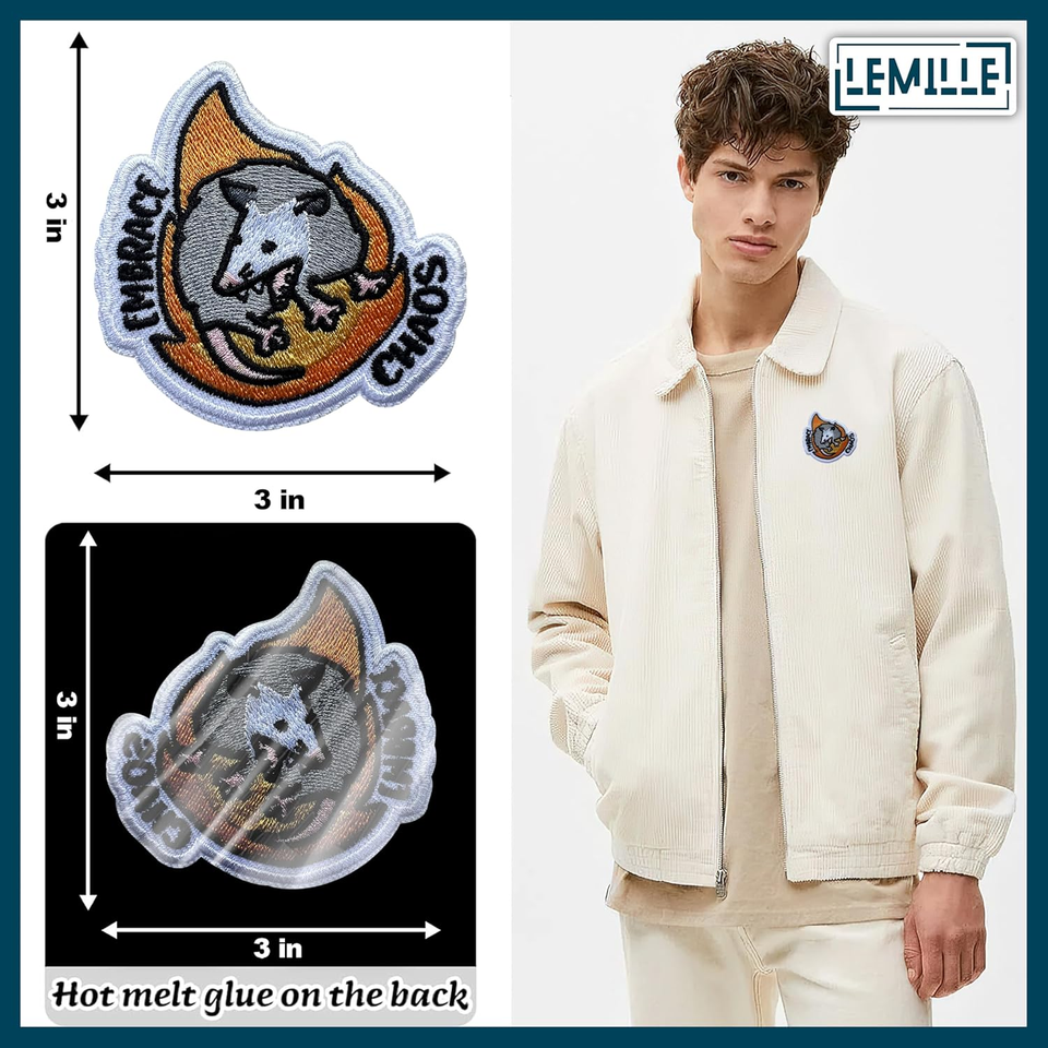 Embrace Chaos Patch, Size 3" Sew on Patches, Possum Embroidery Fabric ...