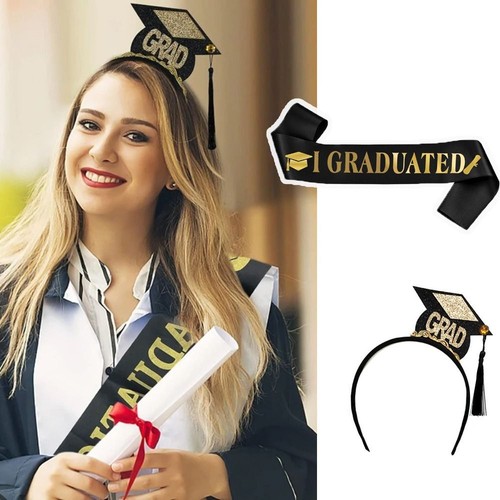 2024 Graduation PhD Hat Headband Photo Props Grad Cap Satin Sash ...