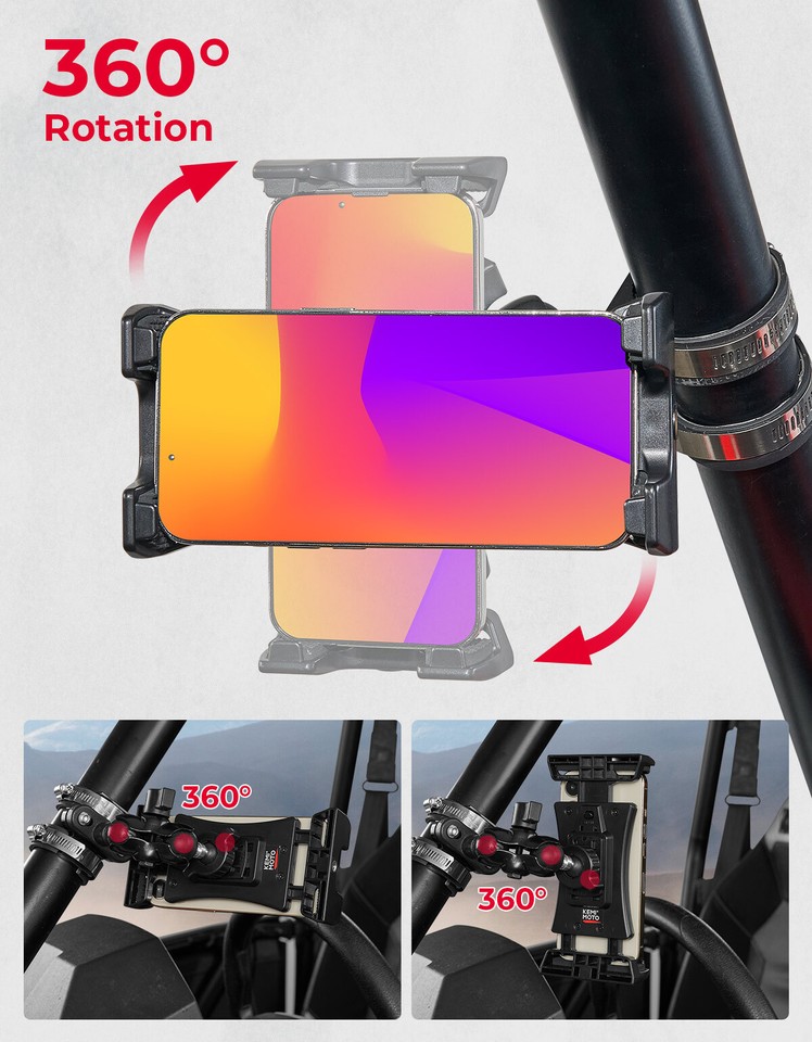 0.6"-2" UTV Cell Phone Holder Mount for Polaris RZR 900 1000 XP Pro ...