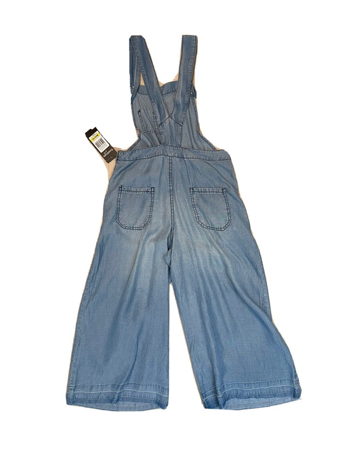 NWT Bebe Girls Size M Blue Overalls Denim Adjustable Flare Leg Cross ...
