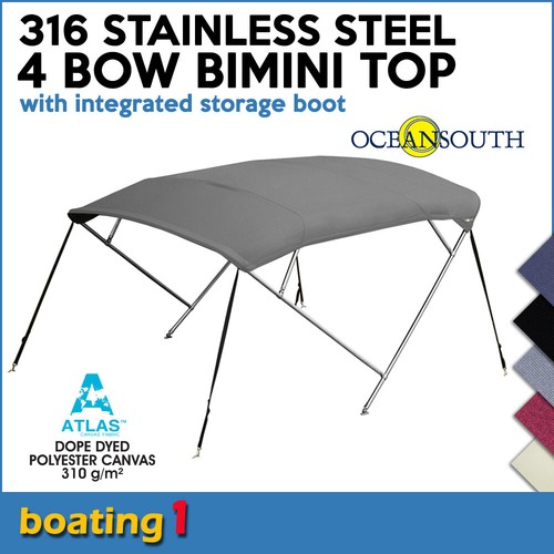 Oceansouth 316 Stainless Steel 4 bow Canopy Cover/ Bimini Top 1.7-1.9m ...
